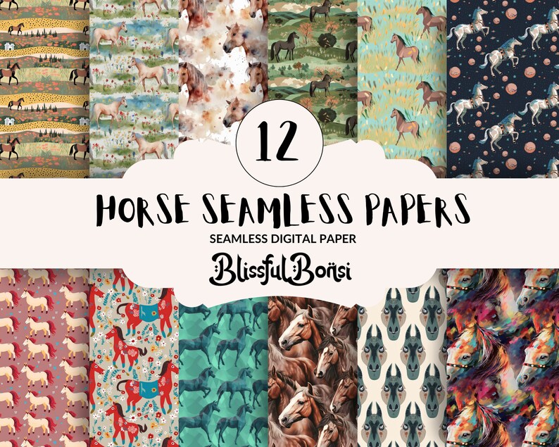 Horse Digital Paper Bundle for Horse Theamed Pattern of Horses ...