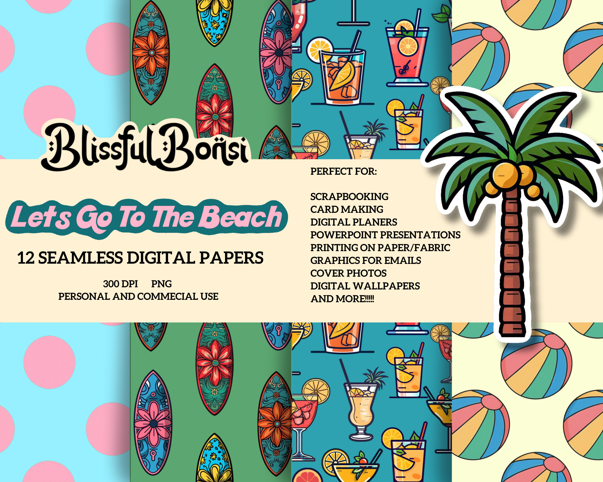 Summer Digital Paper Summer Clip Art Summer Scrapbooking Bundle Beach ...