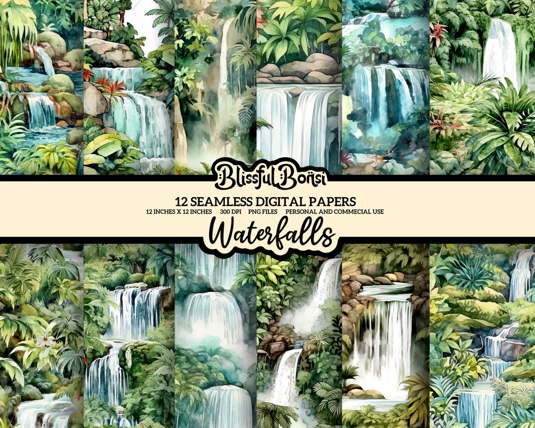 Waterfall Digital Paper, Waterfall Pattern, Waterfall Repeating Pattern ...
