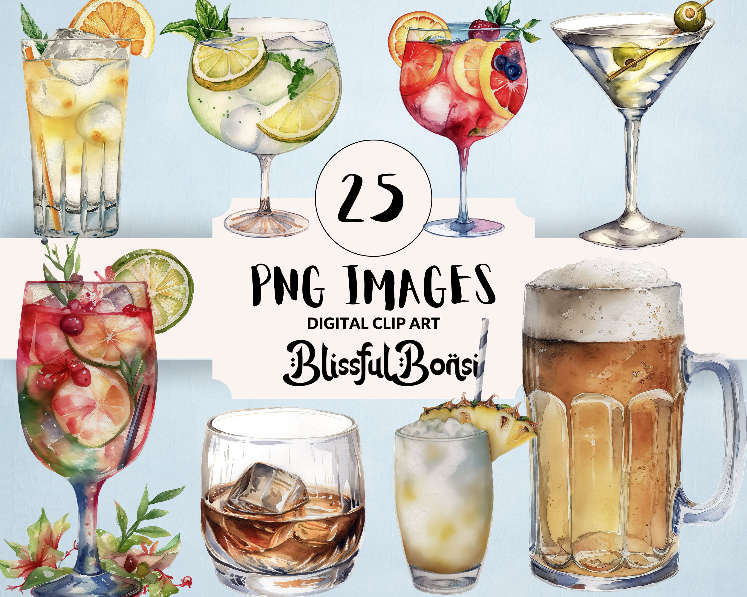 Summer Drinks Clip Art of Cocktails Digital Images of Drinks - Etsy