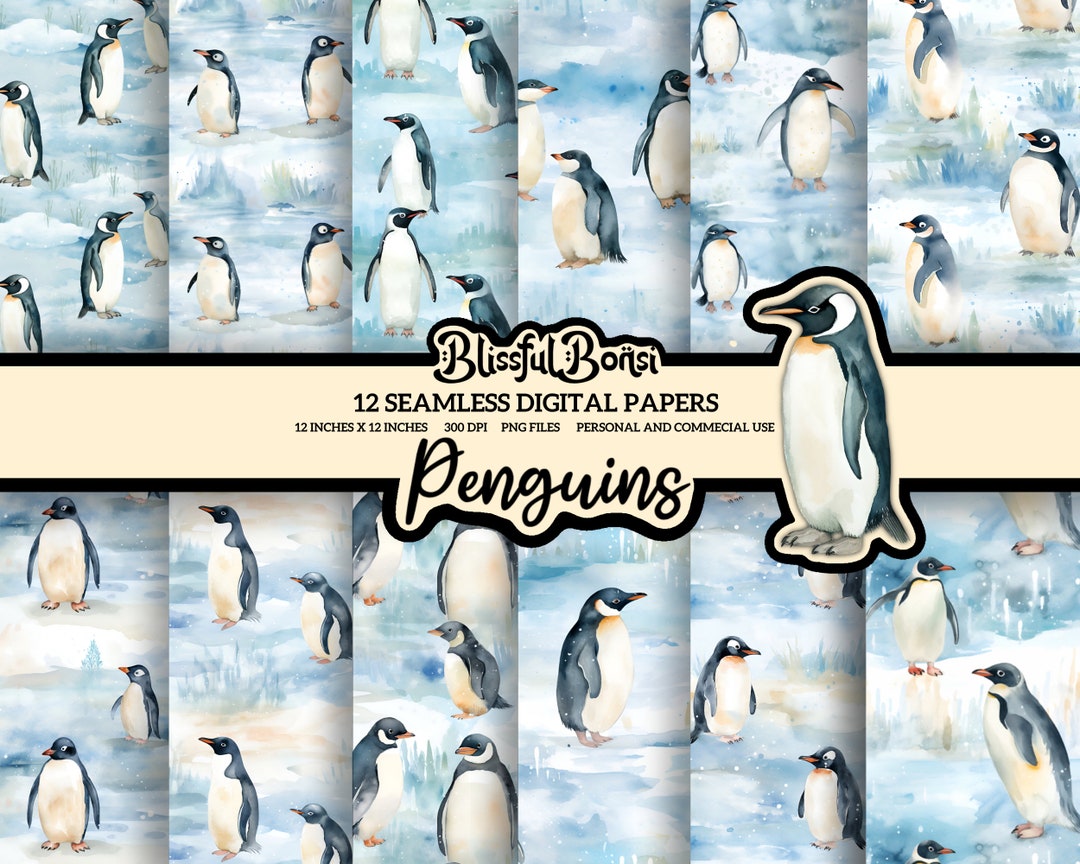 Penguin Digital Paper, Penguins Digital Paper, Penguin Repeating ...