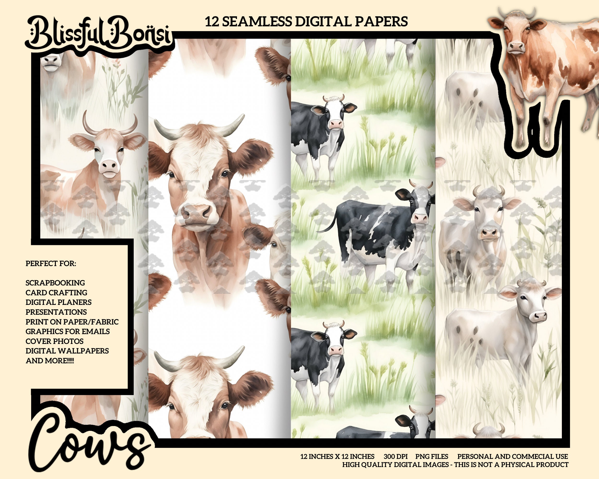 Cows Digital Paper Cow Digital Paper Cow Repeating Pattern - Etsy