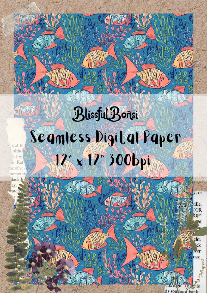 Fish Digital Paper Bundle for Fish Theamed Pattern of Fish Printable ...