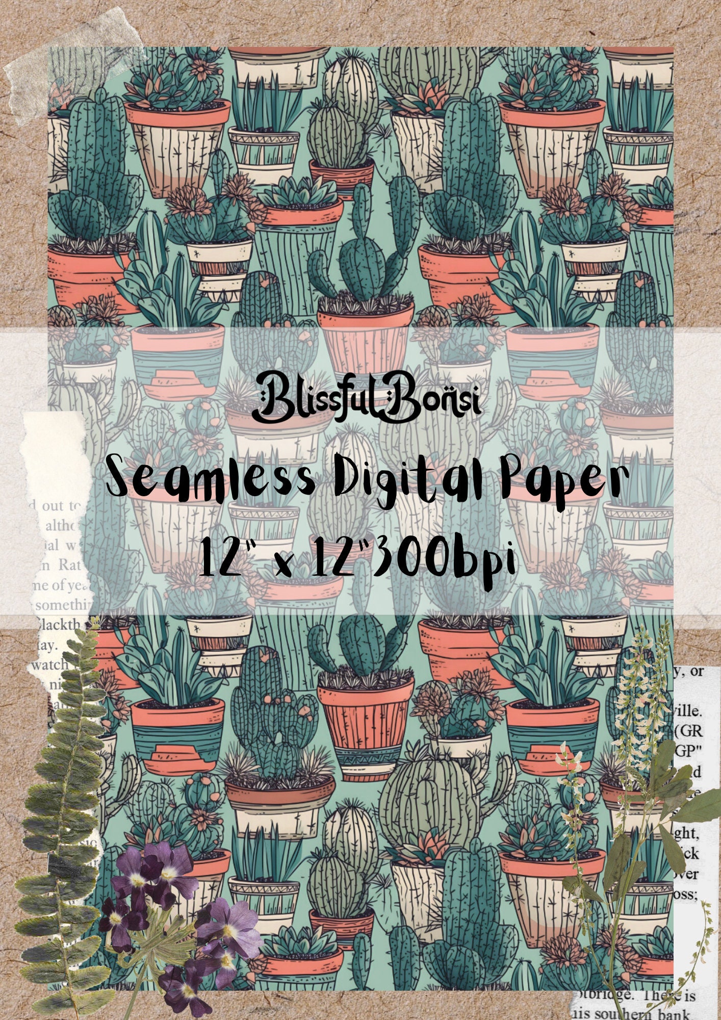 Cactus Digital Paper Bundle for Cactus Theamed Pattern of Cactus ...