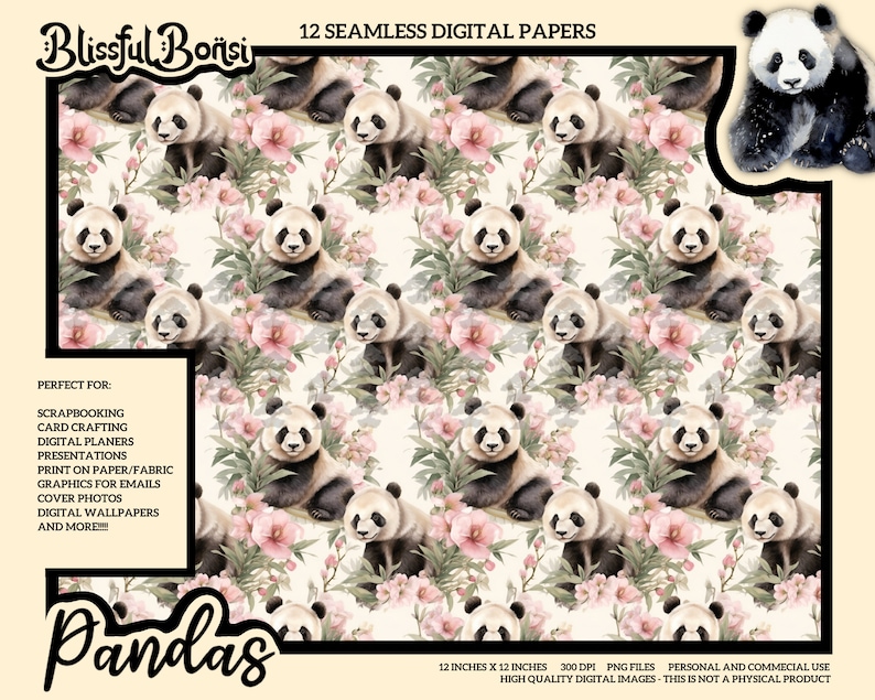 Panda Digital Paper, Pandas Digital Paper, Panda Repeating Pattern ...