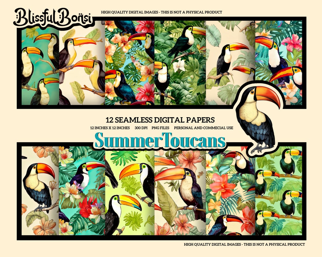 Toucan Digital Paper Summer Digital Paper Toucan Scrapbooking Toucan ...