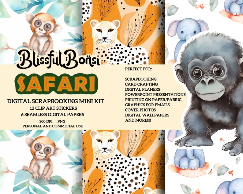 Safari Scrapbooking Bundle Safari Clip Art Safari Digital Paper Animals ...