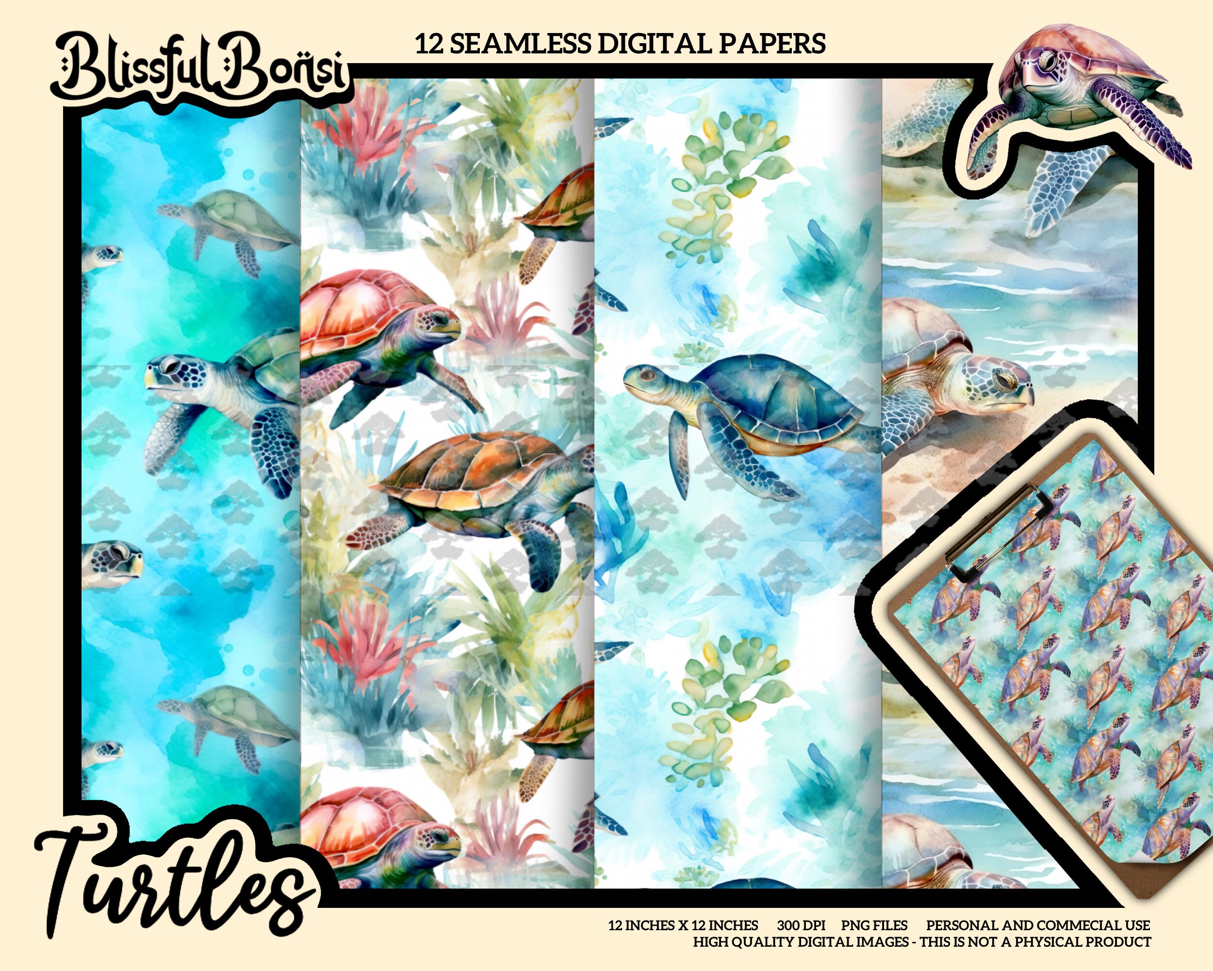 Turtles Digital Paper, Turtle Digital Paper, Turtle Repeating Pattern ...