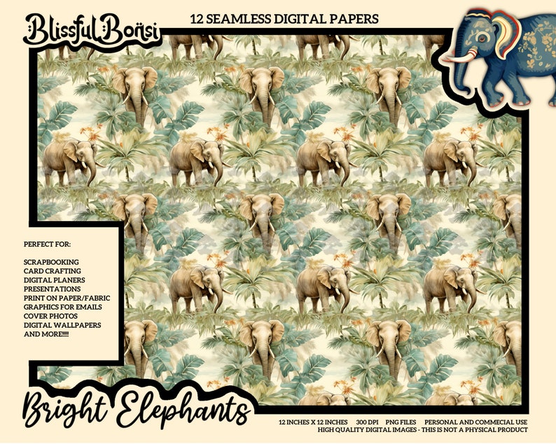 Elephant Digital Paper, Elephants Digital Paper, Elephant Repeating ...