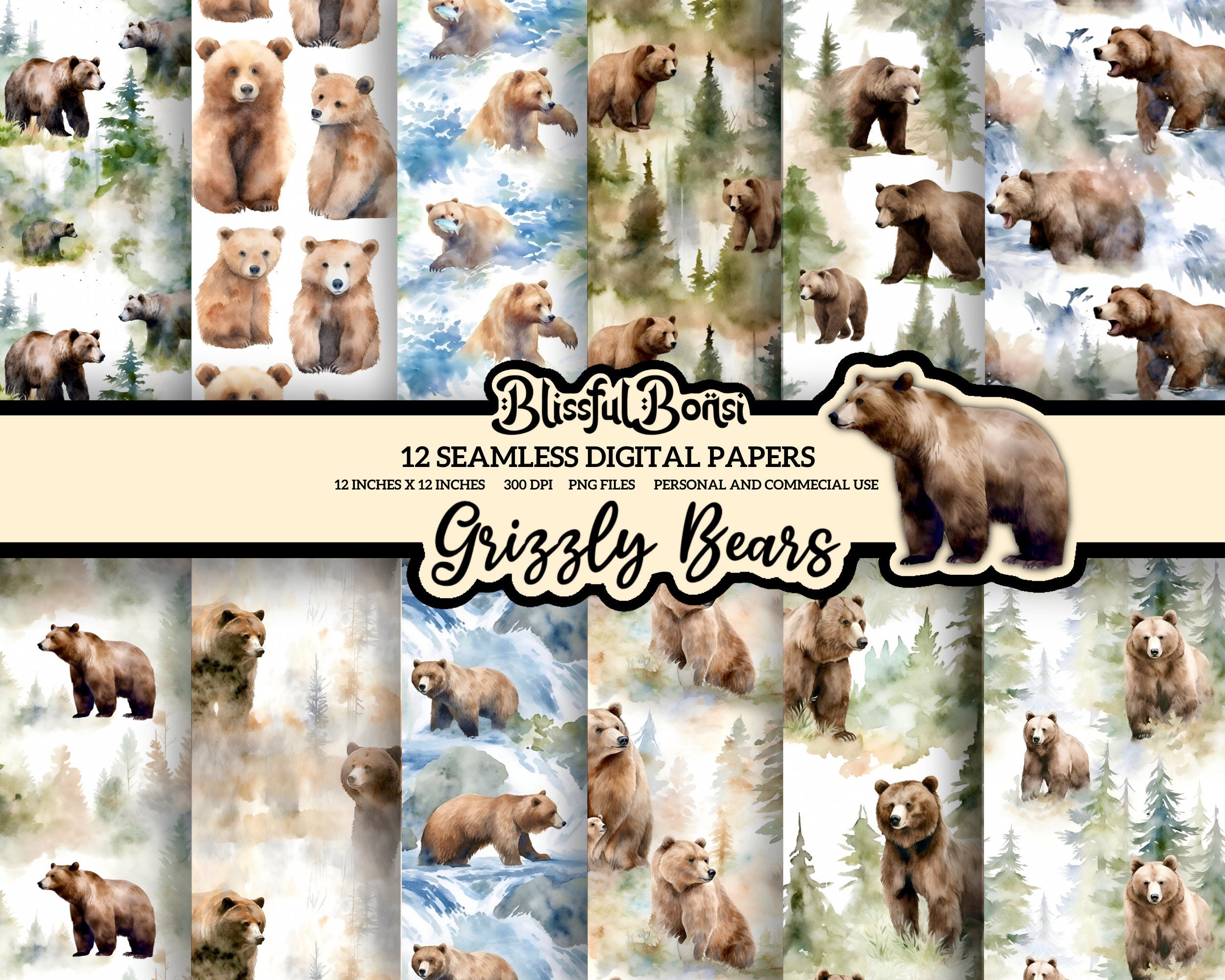 Bear Digital Paper, Bears Digital Paper, Bear Repeating Pattern, Bear ...