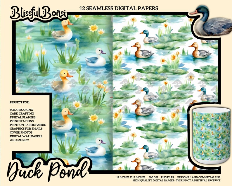 Duck Digital Paper, Ducks Digital Paper, Duck Repeating Pattern, Duck ...
