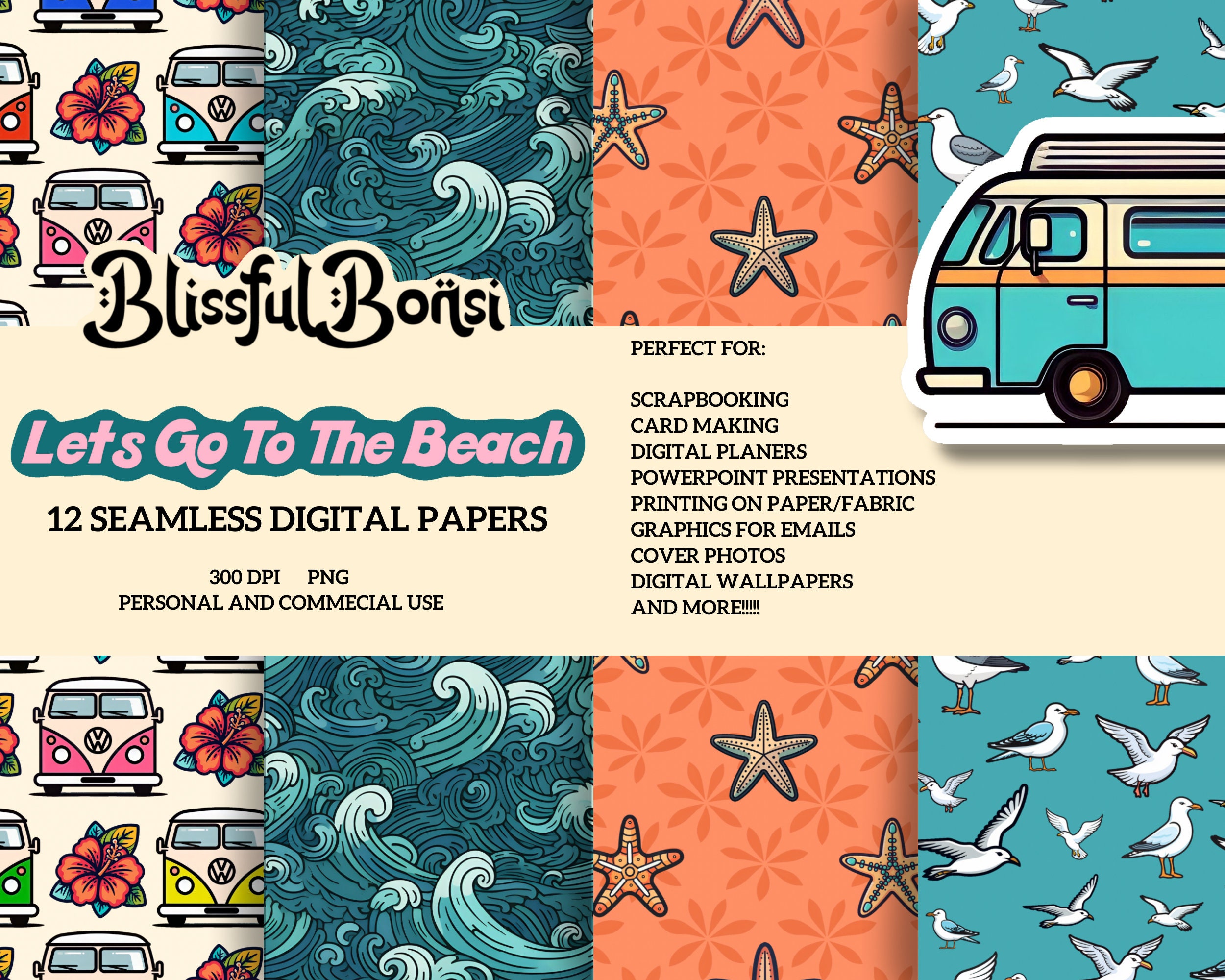 Summer Digital Paper Summer Clip Art Summer Scrapbooking Bundle Beach ...