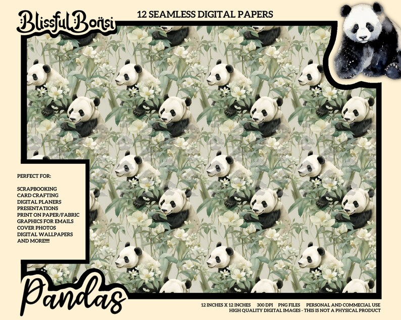 Panda Digital Paper, Pandas Digital Paper, Panda Repeating Pattern ...