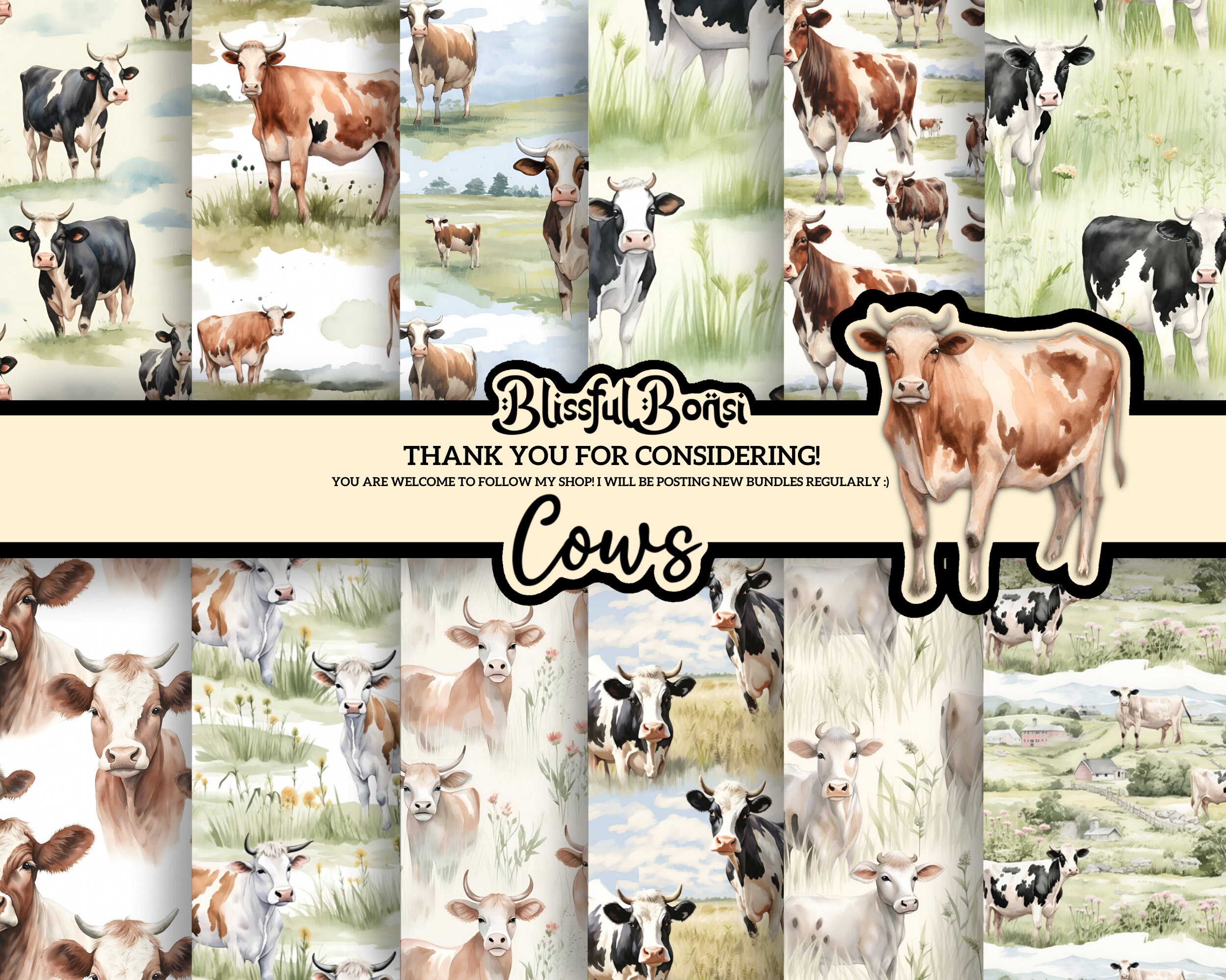 Cows Digital Paper Cow Digital Paper Cow Repeating Pattern - Etsy