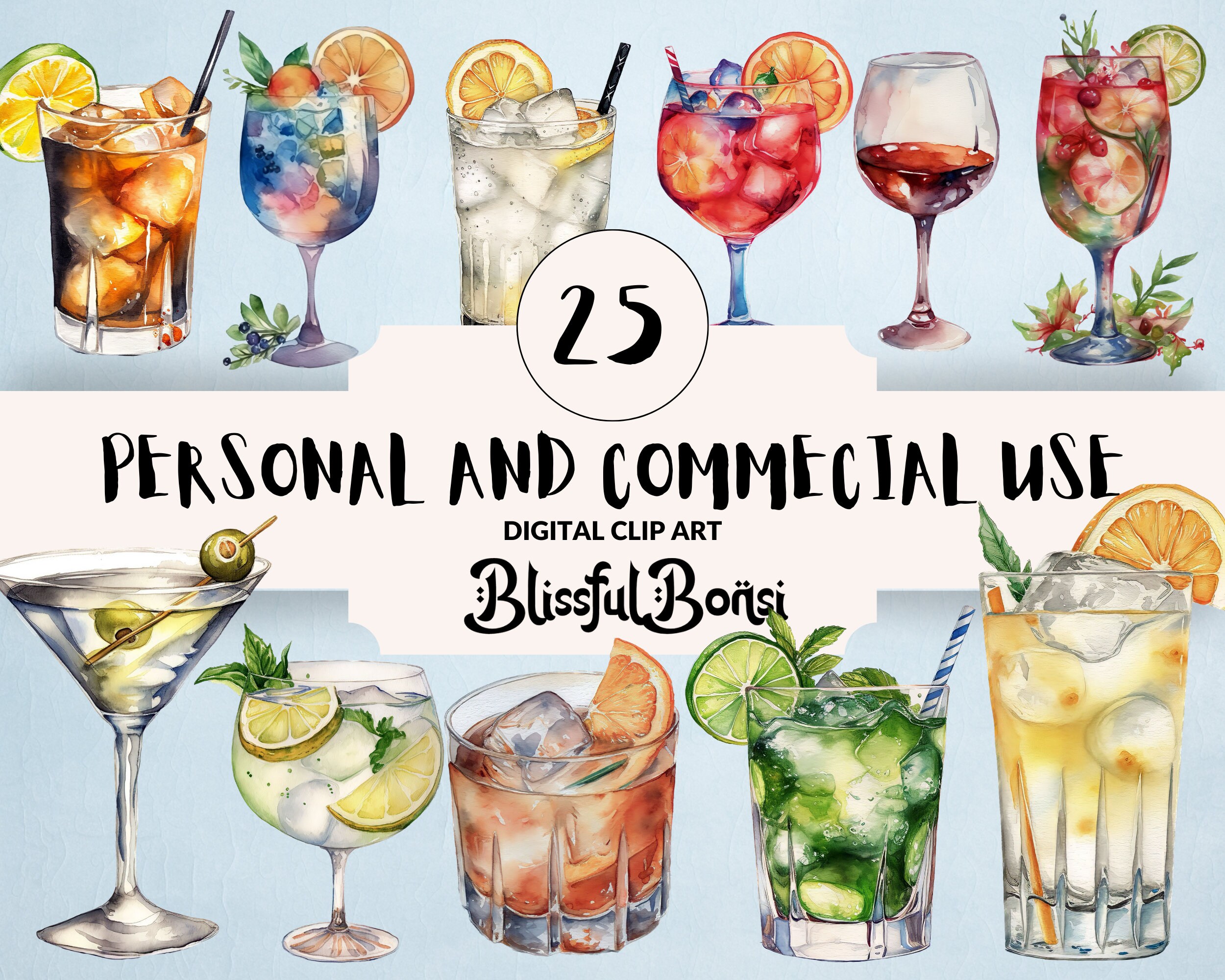 Summer Drinks Clip Art of Cocktails Digital Images of Drinks - Etsy