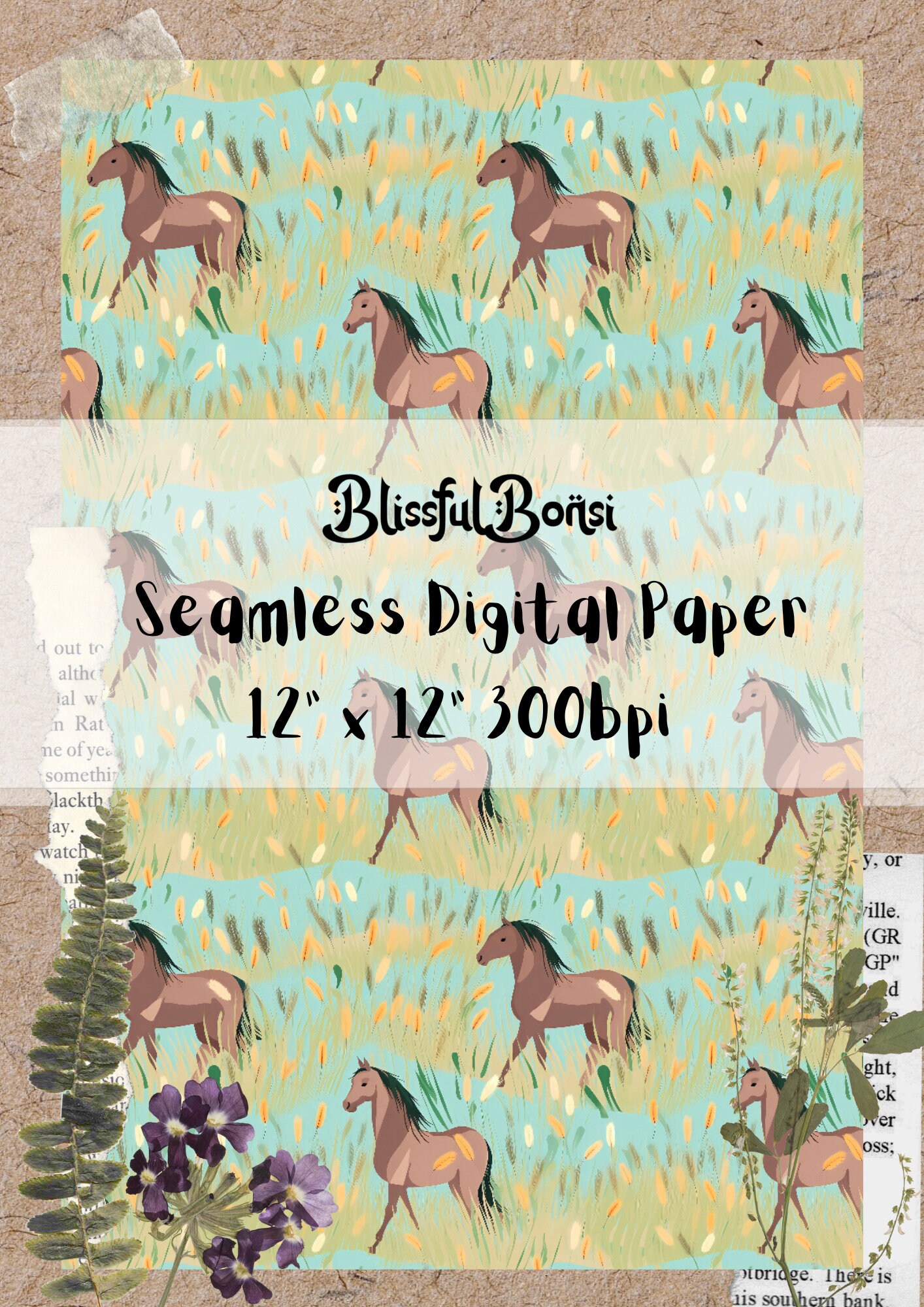 Horse Digital Paper Bundle for Horse Theamed Pattern of Horses ...