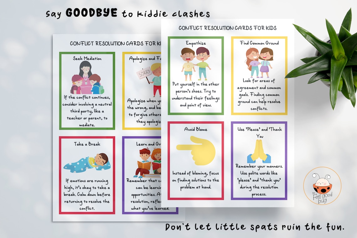 Conflict Resolution Flashcards for Kids, School Counselor, School ...