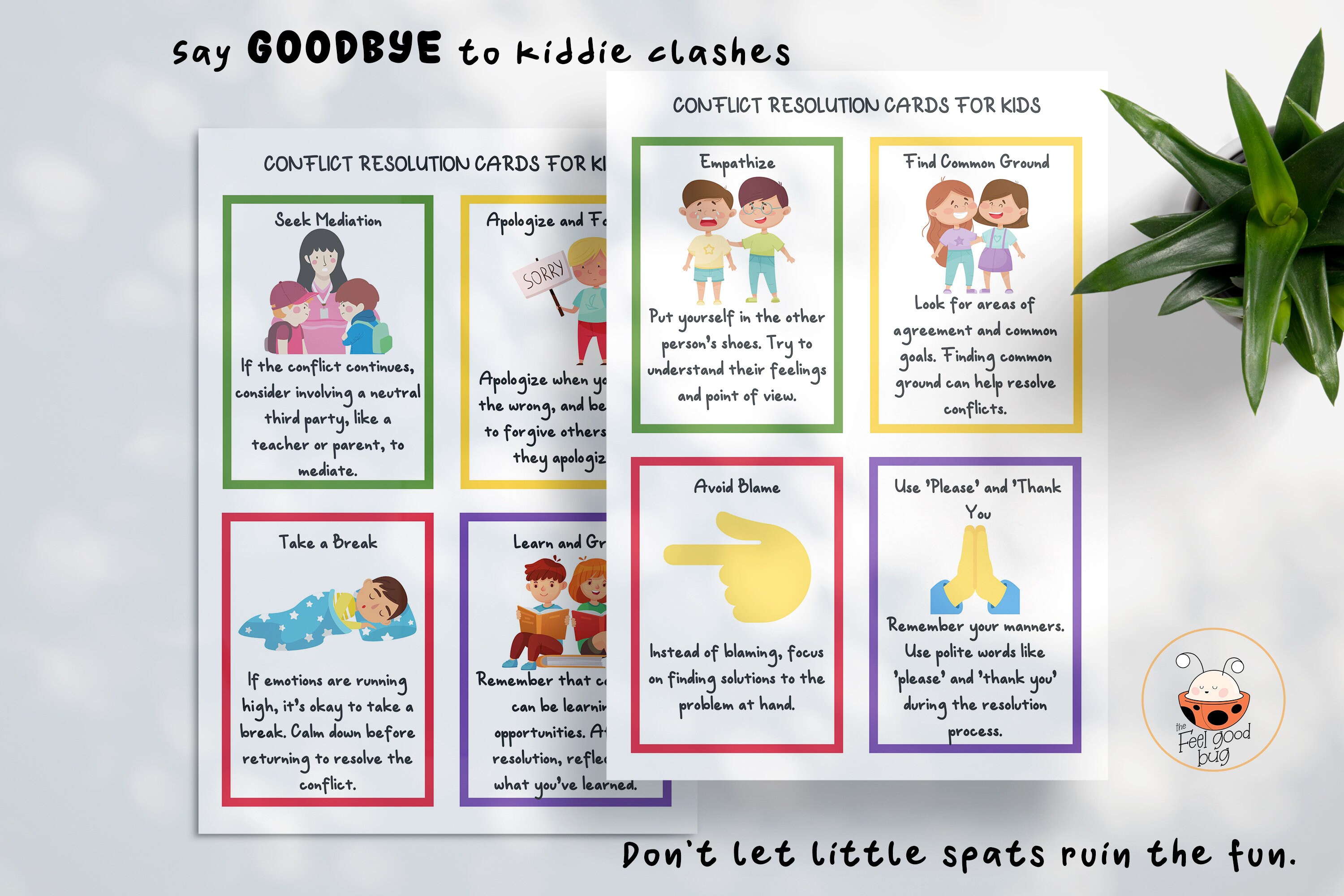 Conflict Resolution Flashcards for Kids, School Counselor, School ...