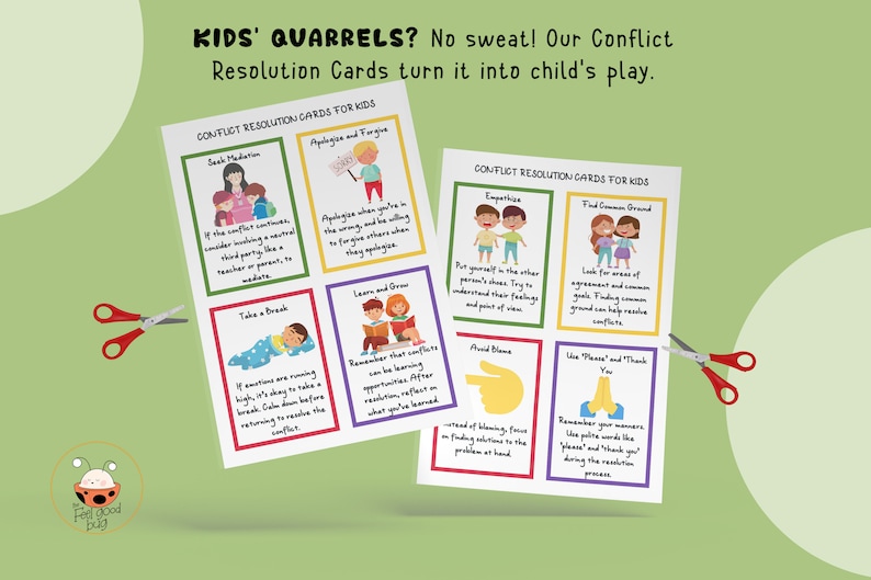 Conflict Resolution Flashcards for Kids, School Counselor, School ...
