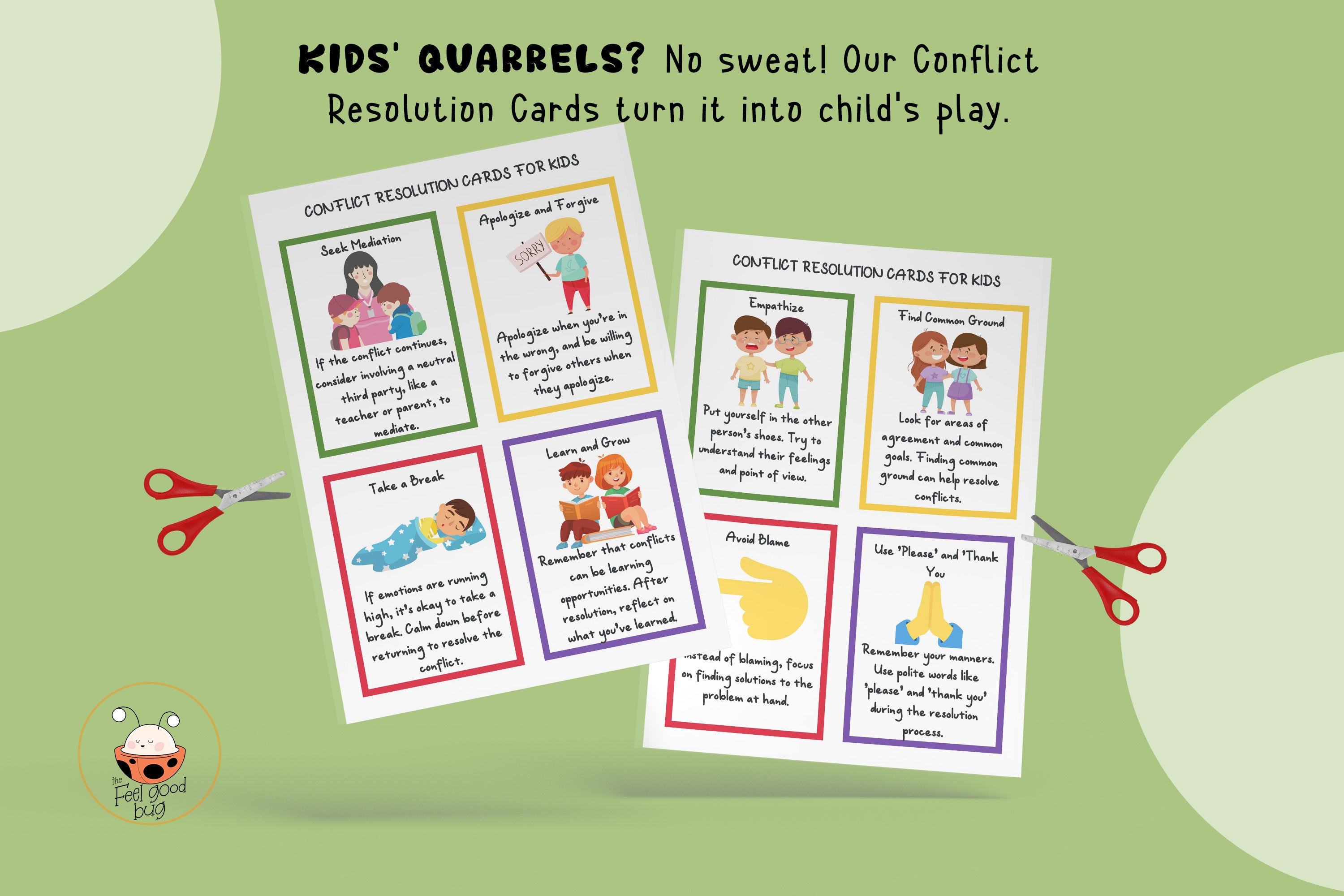 Conflict Resolution Flashcards for Kids, School Counselor, School ...