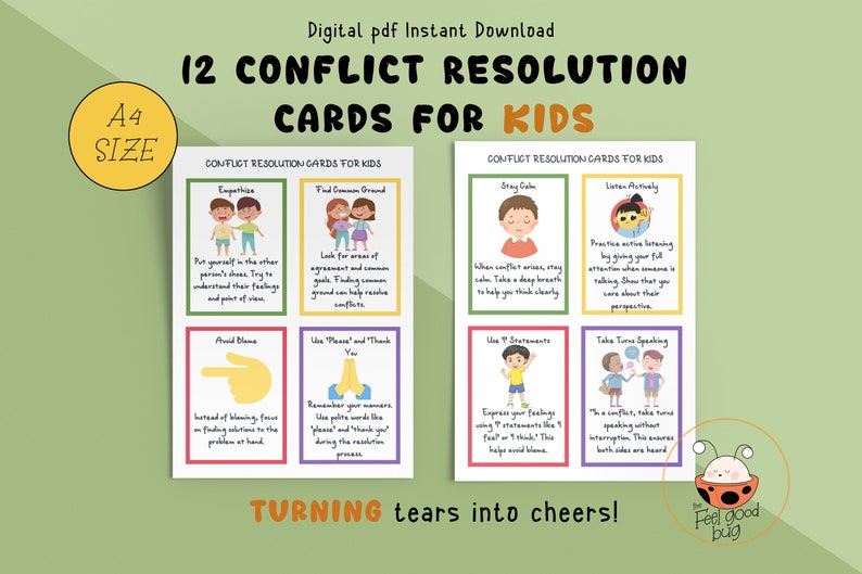 Conflict Resolution Flashcards for Kids, School Counselor, School ...