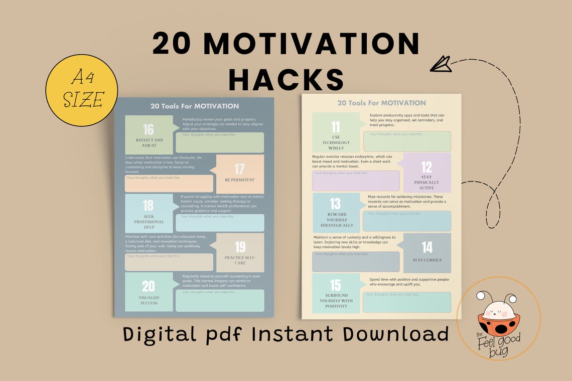 Motivation Hacks Printable Pdf Tools Motivation Worksheets for Mental ...
