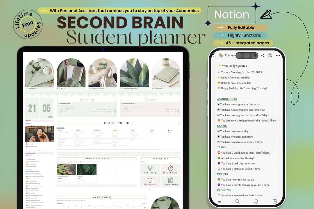 Buy Second Brain Student Planner Notion Academic Planner Notion ...