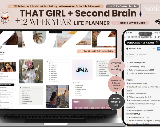 ADHD Notion Template Second Brain Notion Dashboard ADHD All in One Aesthetic Notion Planner ...