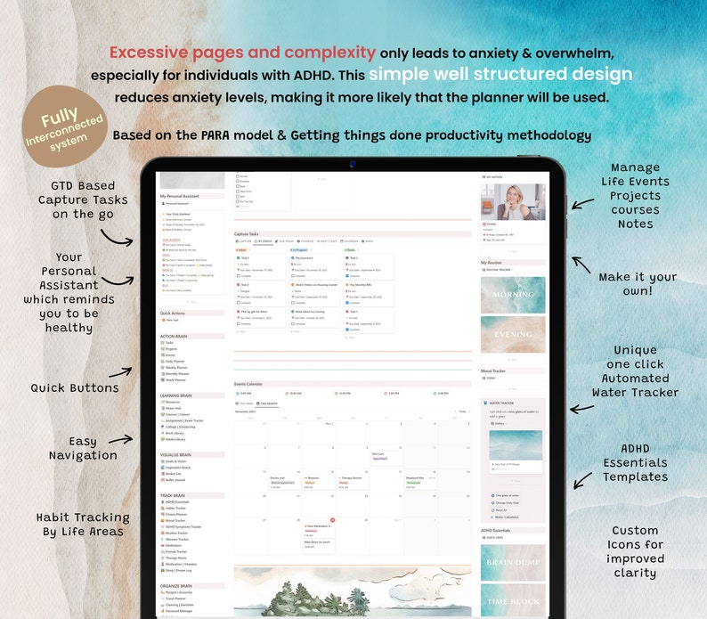 ADHD Notion Template Second Brain Notion Dashboard ADHD All in One ...