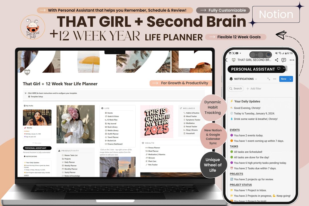 Notion Ultimate Life Planner Second Brain Notion Template 12 Week Planner All in One Notion ...