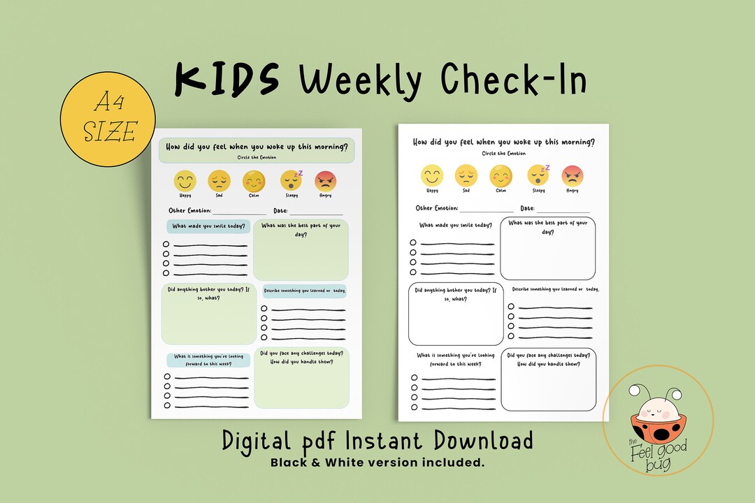 Weekly Check-in for Kids Template School Psychologist Journaling for ...