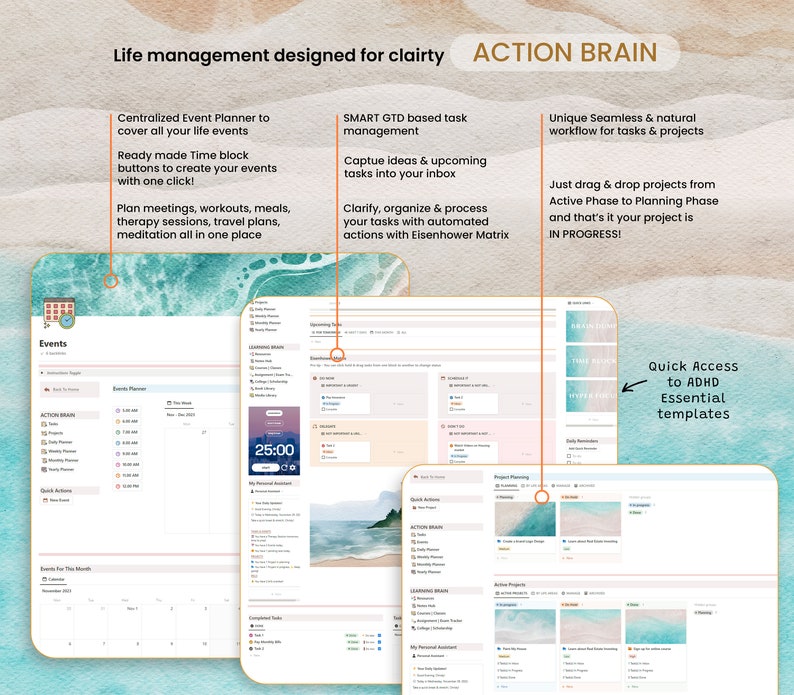 ADHD Notion Template Second Brain Notion Dashboard ADHD All in One ...