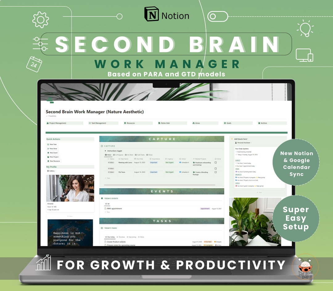 Notion Template Notion Second Brain Work Dashboard ADHD Friendly Nature ...