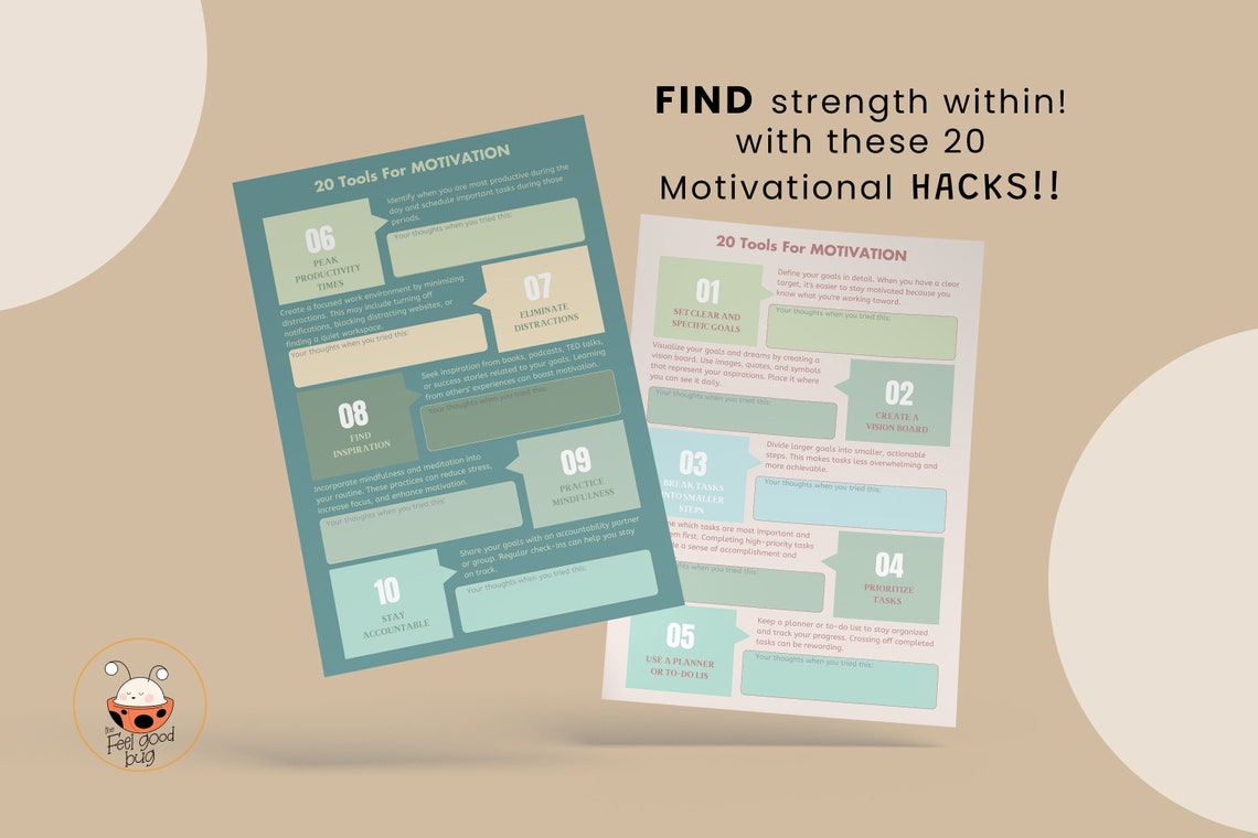 Motivation Hacks Printable Pdf Tools Motivation Worksheets for Mental ...