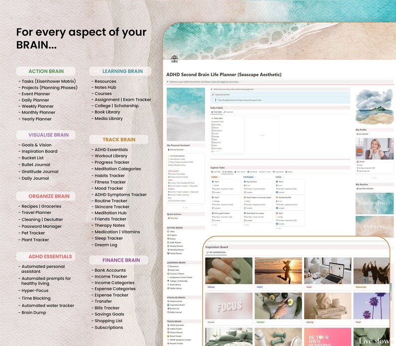 ADHD Notion Template Second Brain Notion Dashboard ADHD All in One ...