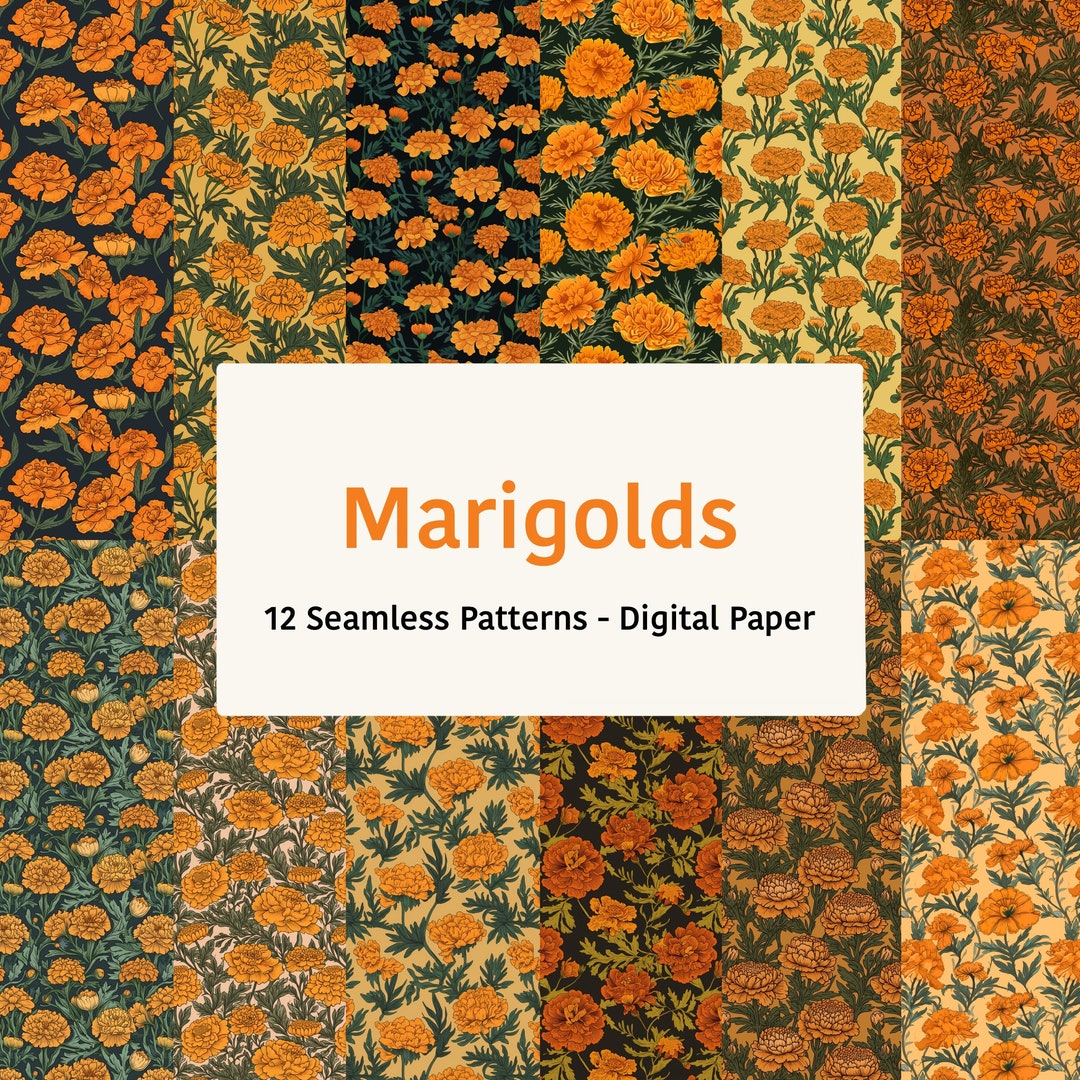 12 Marigold Seamless Patterns, High Quality Patterns, Floral Pattern ...