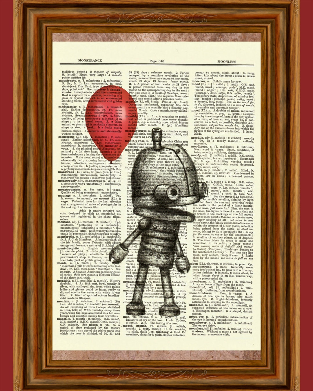 Cute Robot Holding Balloon, Vintage Dictionary Art Print, Picture ...