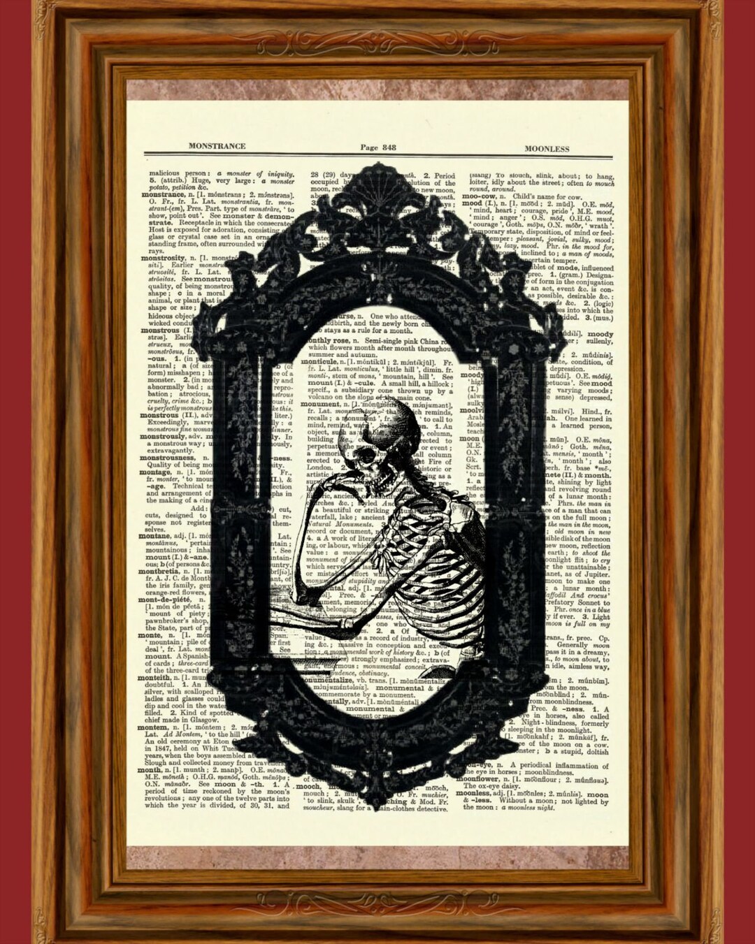 Gothic Skeleton in Mirror, Frame, Skull, Vintage Dictionary Art Print ...