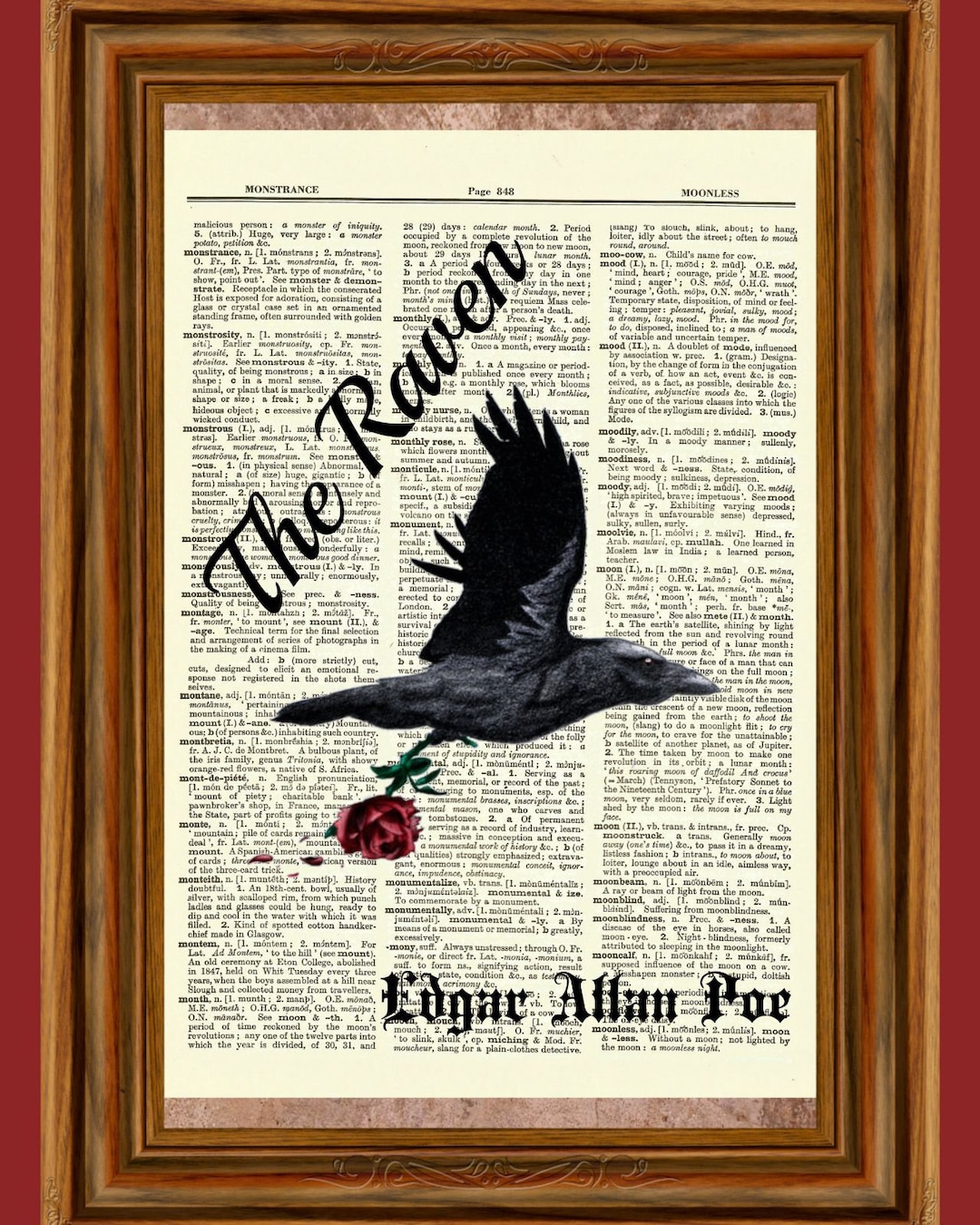 Edgar Allan Poe Vintage Dictionary Art Print, Picture, Raven, Book ...