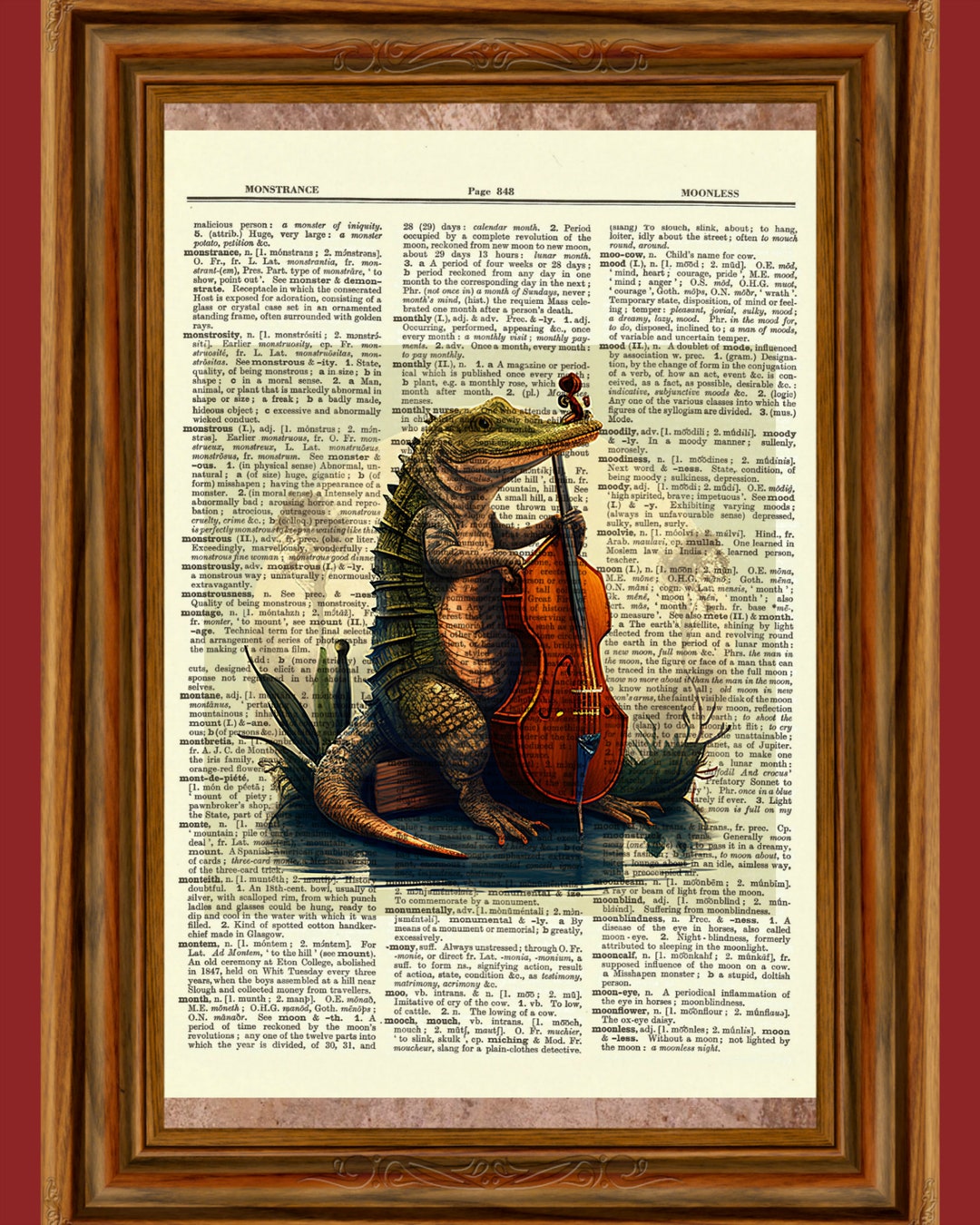 Nostalgic Alligator Playing Violin, Vintage Dictionary Art Print ...