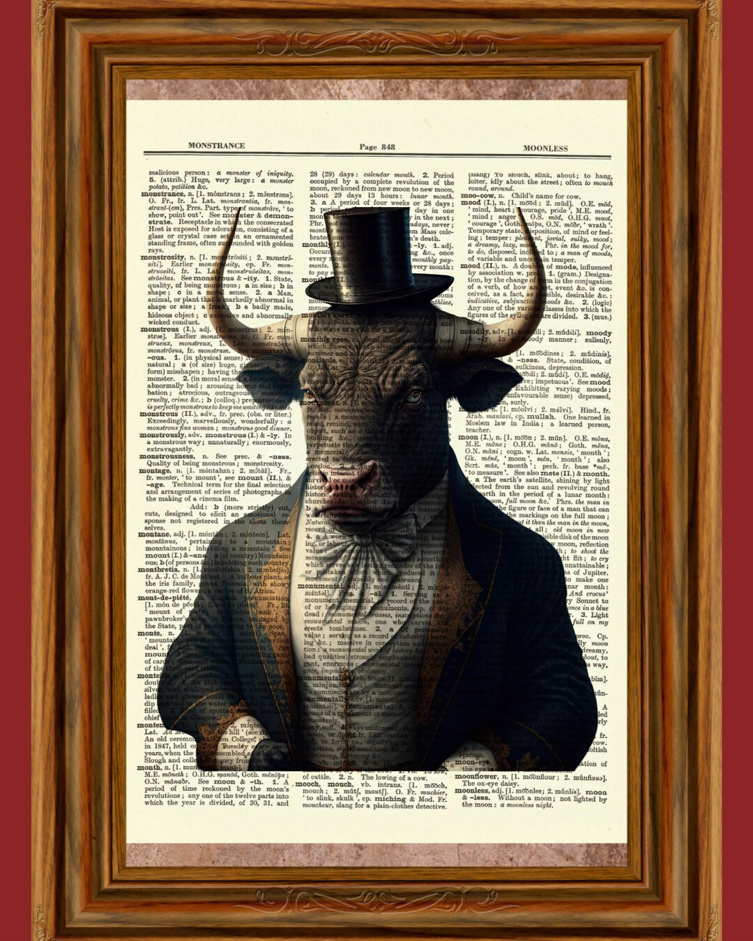 Victorian Ox, Vintage Dictionary Art Print, Picture, Book Upcycled ...