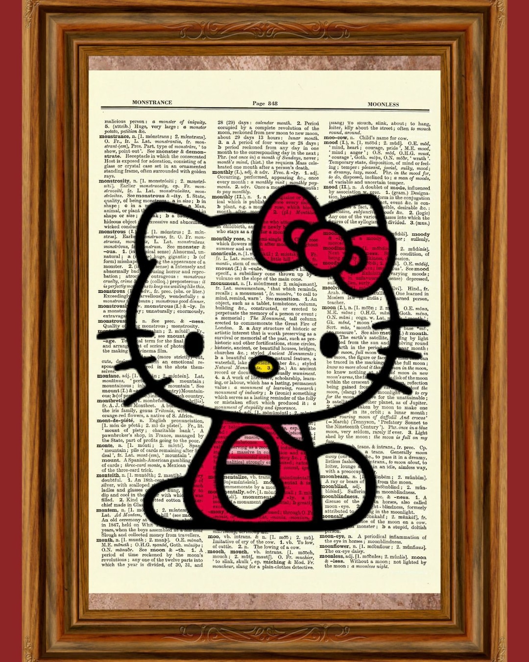Hello Kitty Vintage Dictionary Art Print, Picture, Upcycled Antique ...