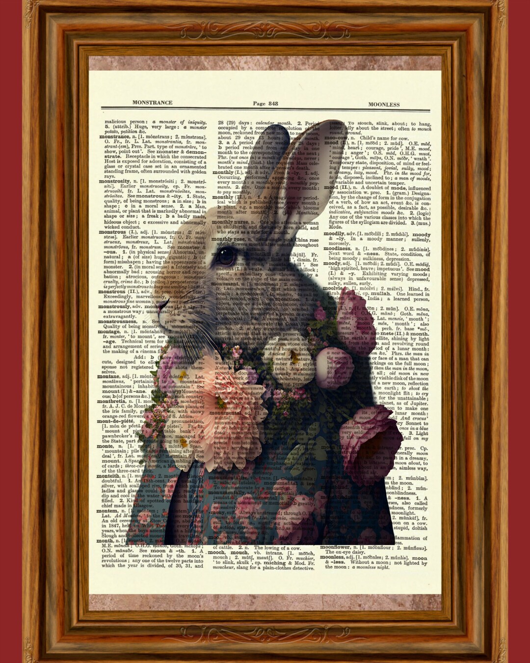 Floral Rabbit, Bunny, Vintage Dictionary Art Print, Picture, Book ...