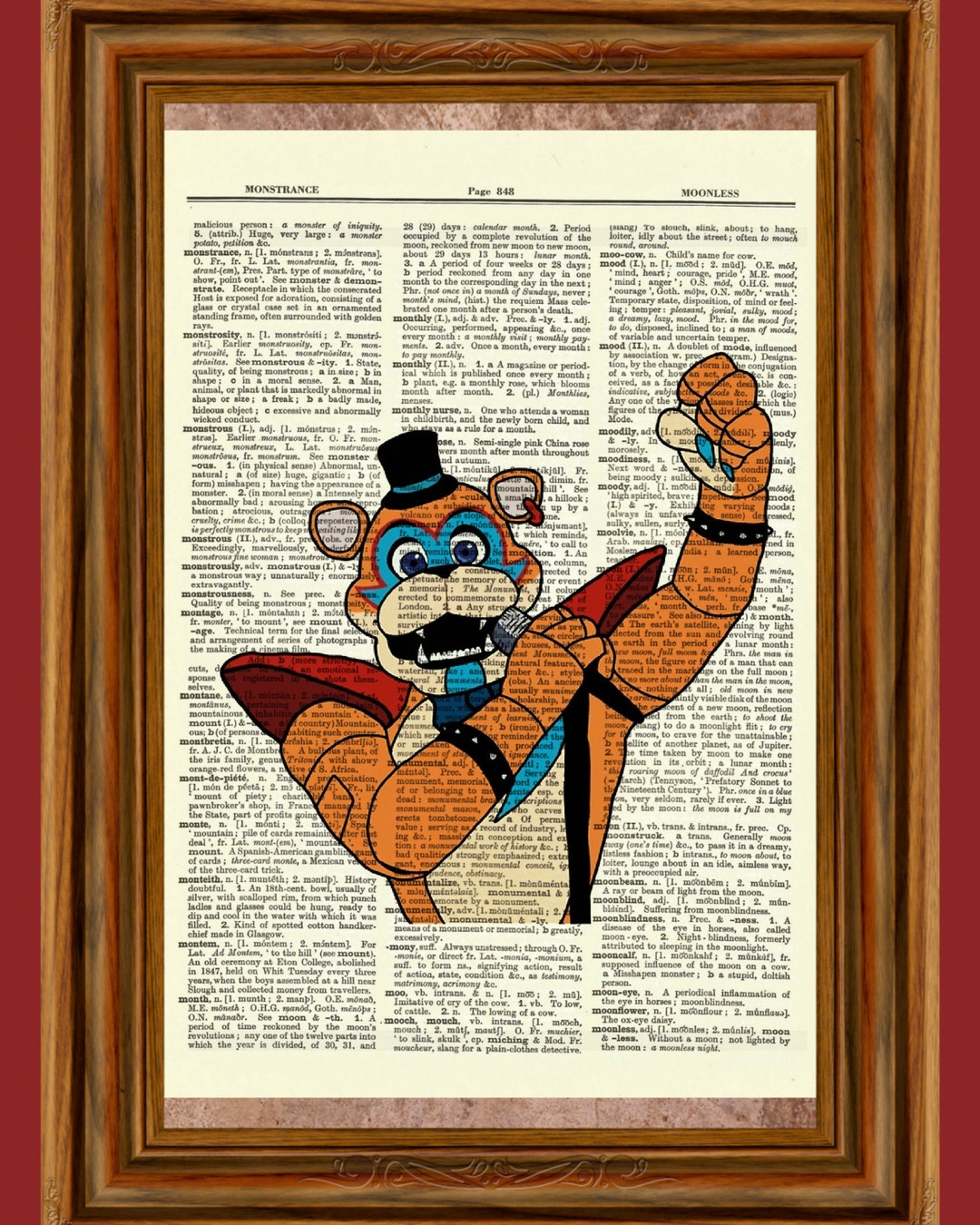 Five Night's at Freddy's, Dictionary Art Print, Picture, Upcycled ...