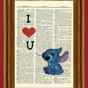 Lilo y Stitch, impresión de arte de diccionario vintage, imagen, regalo ...