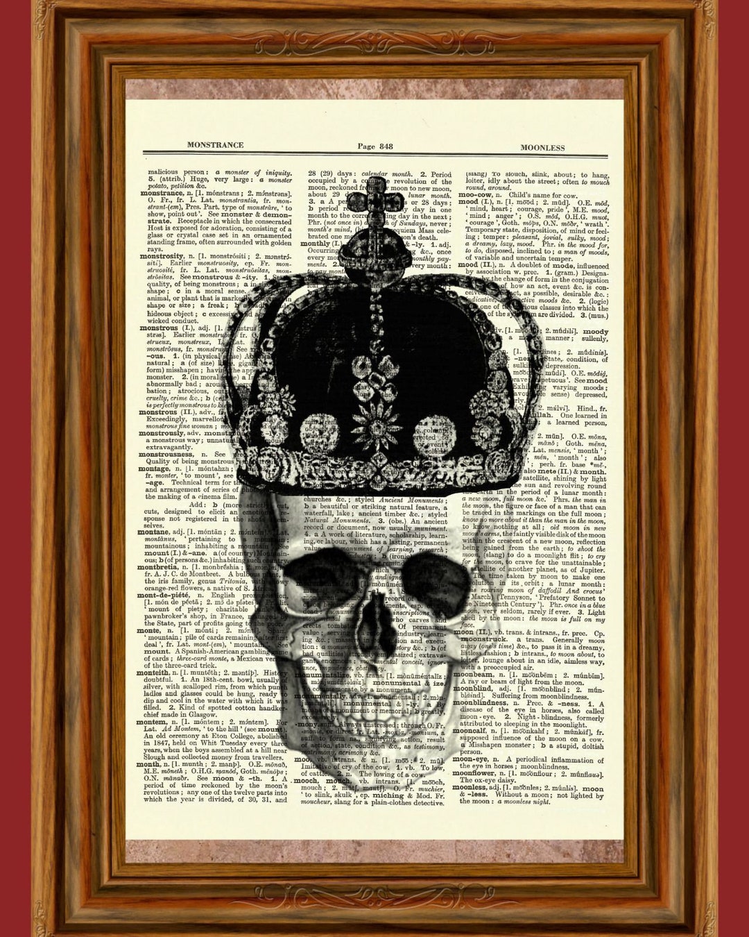 Skull With Crown, Vintage Dictionary Art Print, Picture, Edgar Allan ...