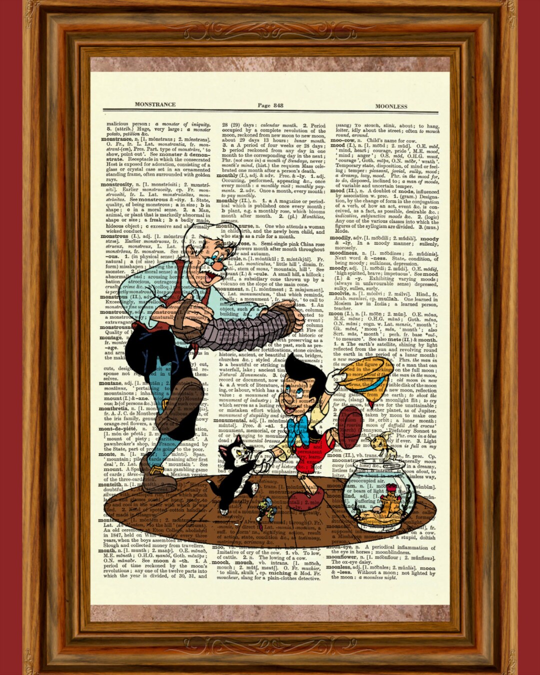 Pinocchio and Geppetto, Vintage Dictionary Art Print, Picture, Upcycled ...