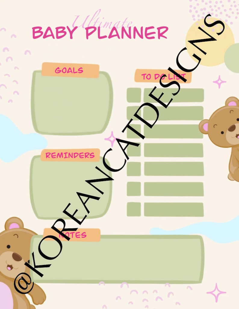 Ultimate Baby Planner Printable | Teddy Bear Themed Goal Tracker, to Do ...