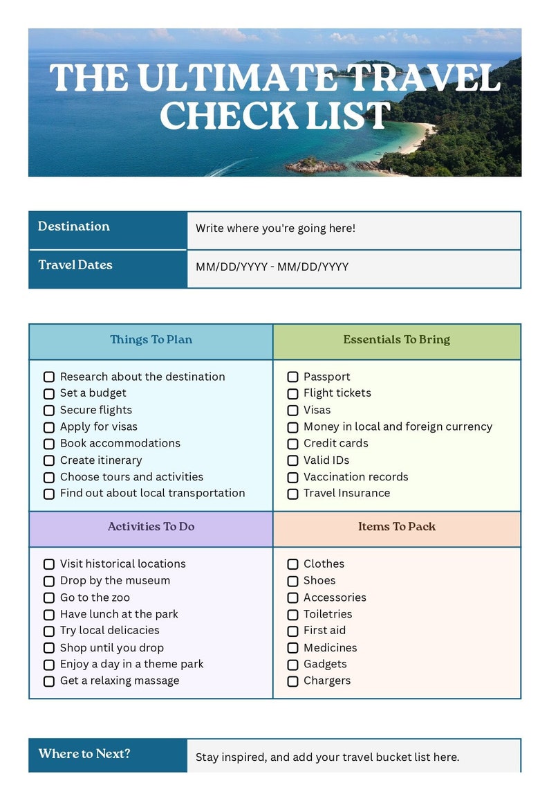 The ULTIMATE Travel Checklist! | PRINTABLE! - Etsy
