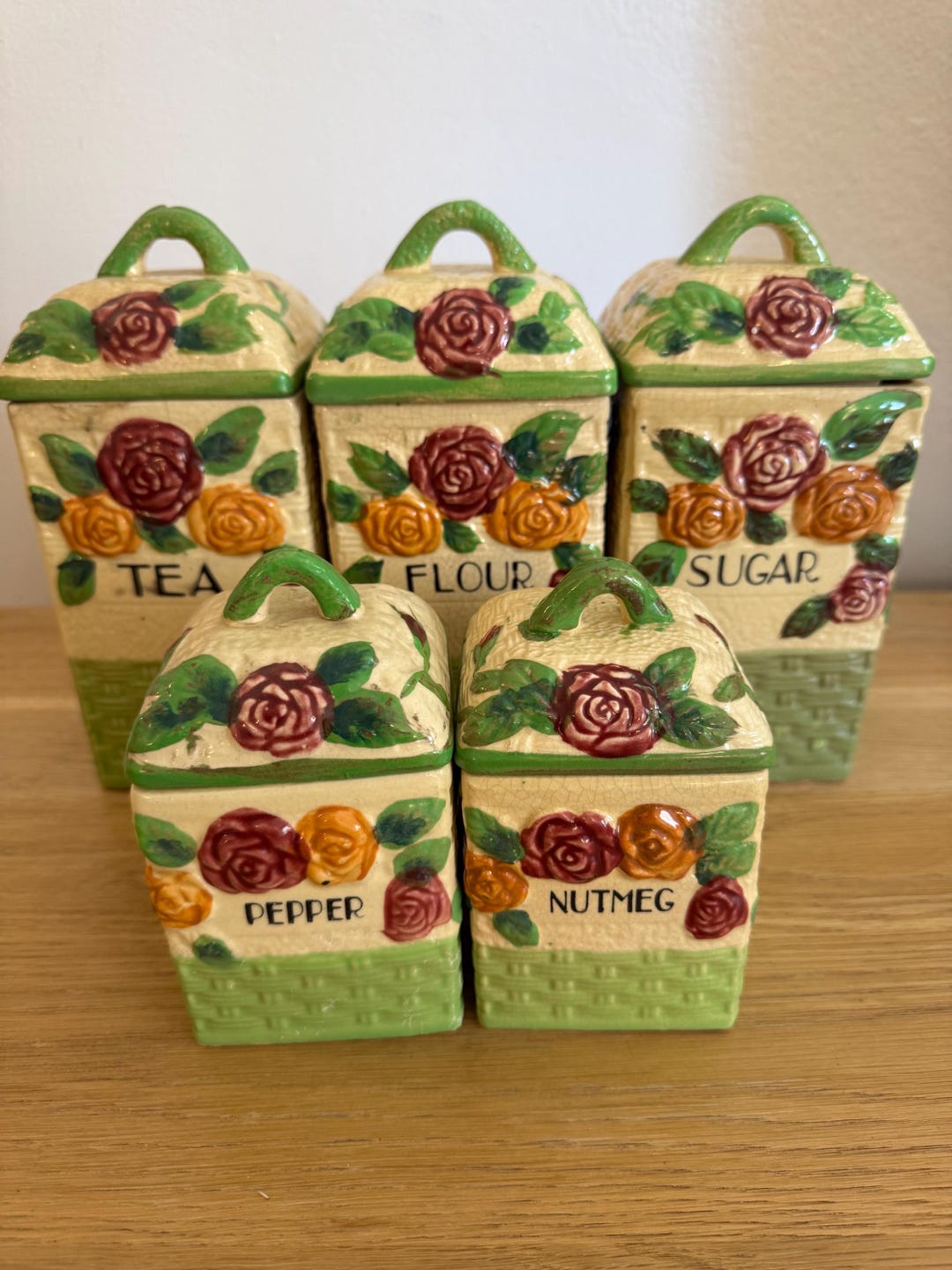 Antique Ceramic Basket Weave Canister Set .. 1930’s Japan .5 Canisters ...